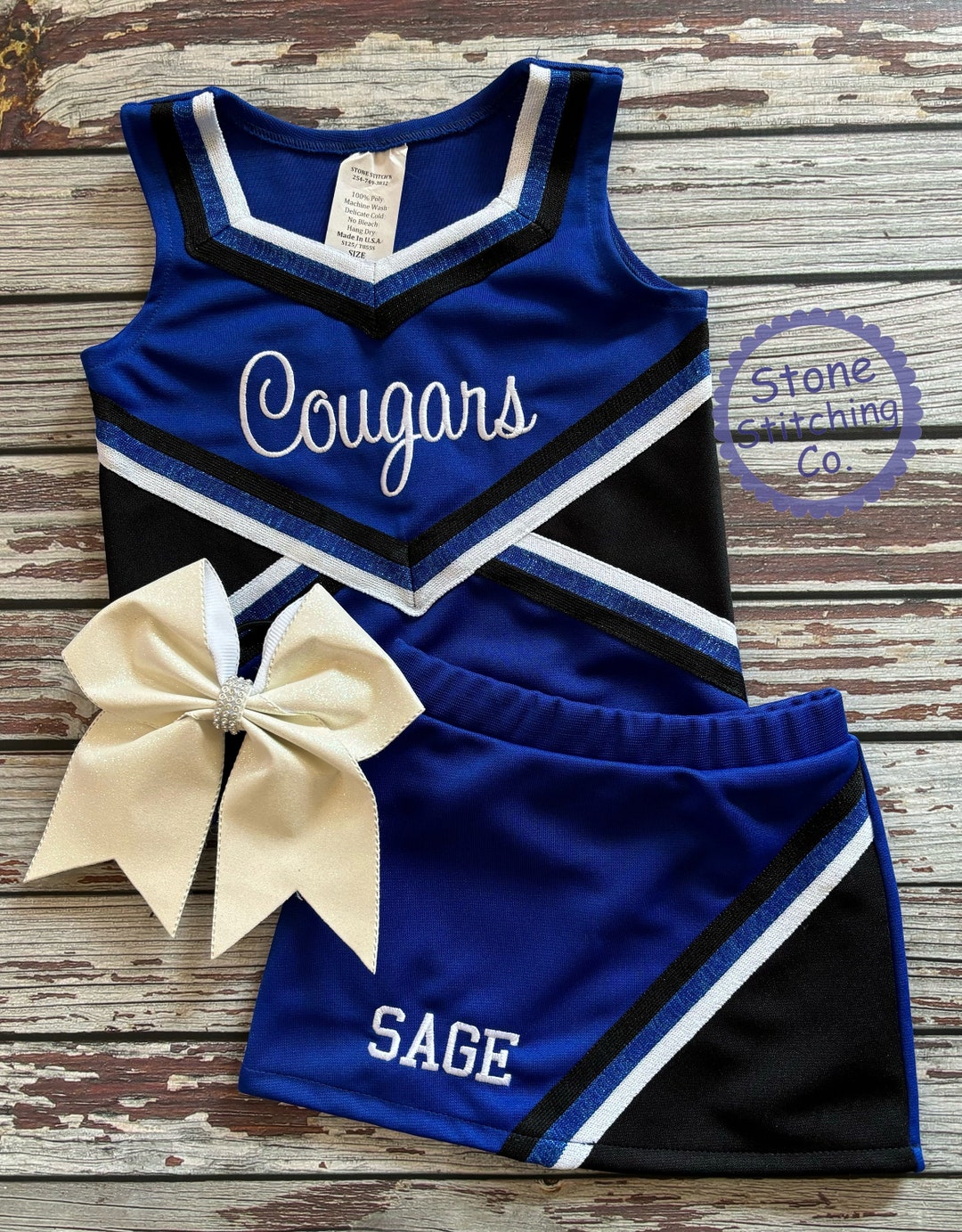 Blue & Black Cheer Uniform, Customized Cheerleading Uniform, Girls ...