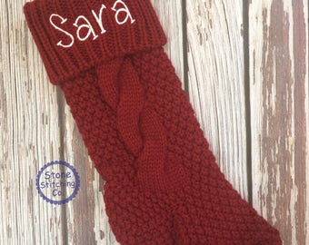 Personalized Stocking Embroidered Stocking Red Cable Knit | Etsy