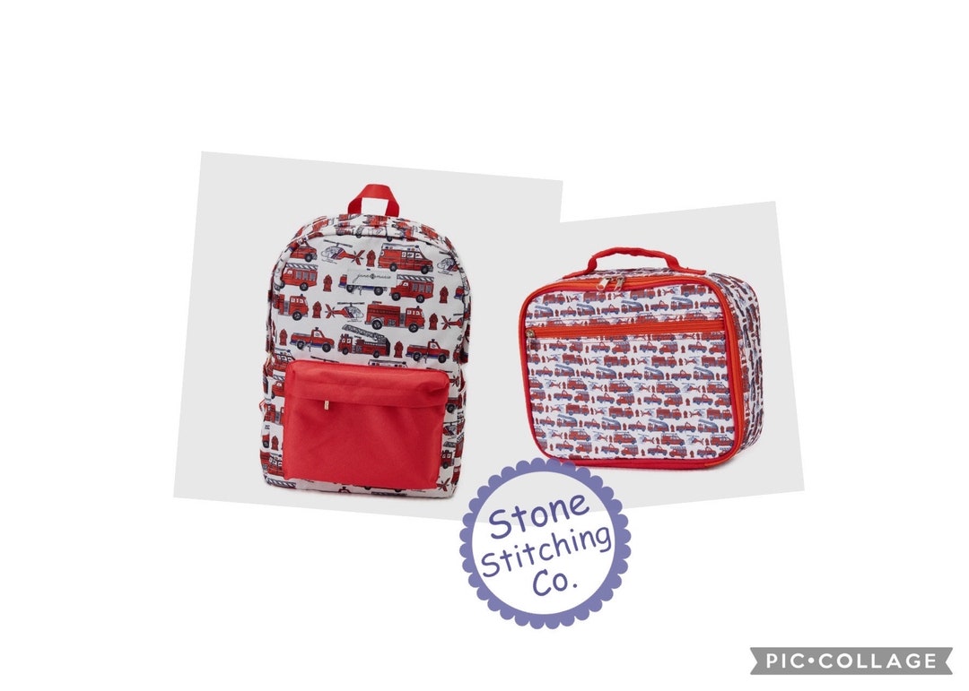 Firetruck Backpack & Lunchbox Set, Monogrammed Backpack Set, Cute Boy ...