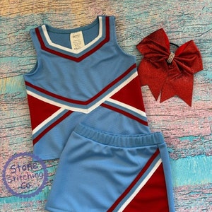 Columbia Blue & Red Cheer Uniform, Customized Cheerleading Uniform ...