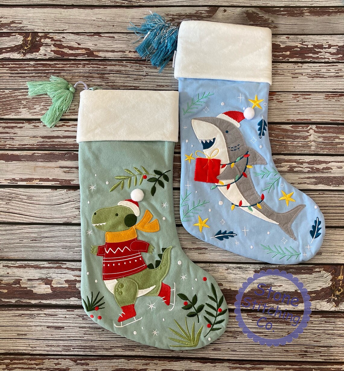 Shark Stocking Boy Christmas Stocking Blue Christmas - Etsy