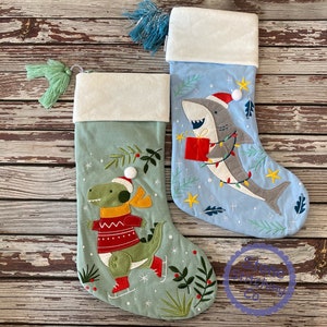 Shark Stocking, Boy Christmas Stocking, Blue Christmas Stocking, Baby's ...