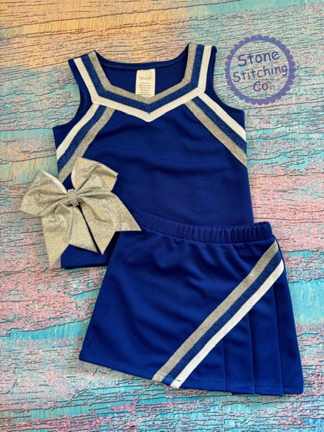 Blue & White Cheer Uniform, Customized Cheerleading Uniform, Girls ...