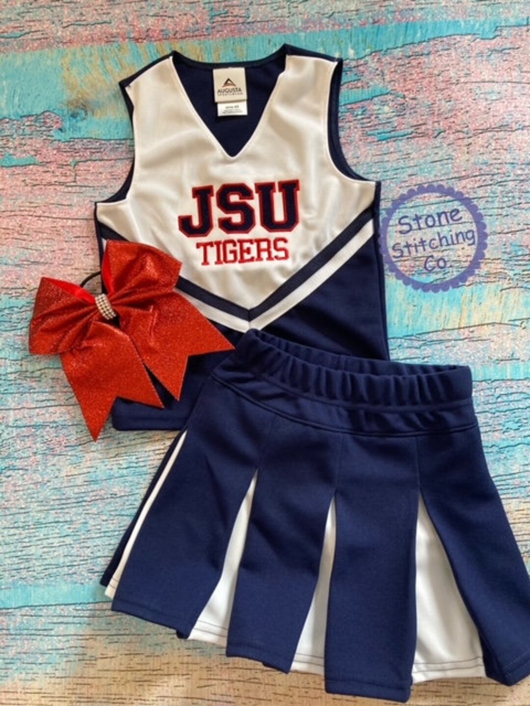 Navy & Red Cheer Uniform, Customized Cheerleading Uniform, Girls Cheer ...