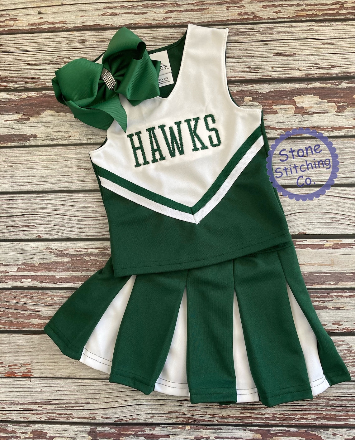 Green & White Cheer Uniform Customized Cheerleading Uniform - Etsy