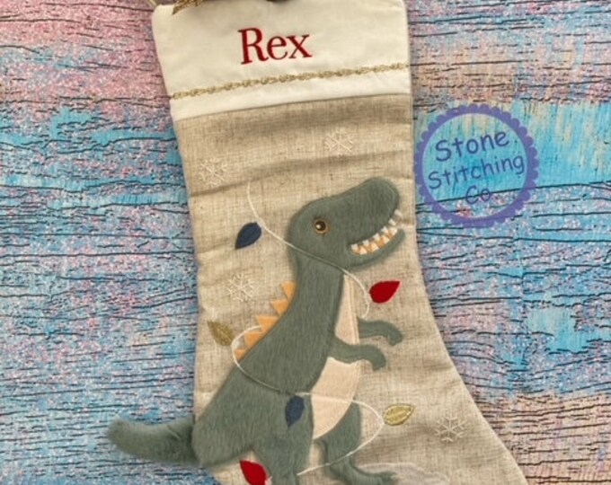 Dinosaur Stocking, Dino Christmas Stocking, Green Christmas Stocking ...
