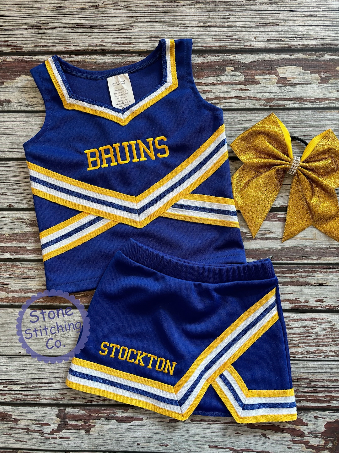 Blue & Gold Cheer Uniform, Blue and Yellow Cheerleading Uniform, Girls ...