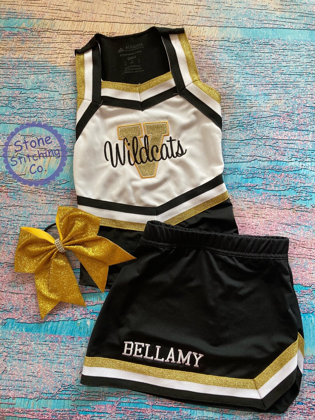 Gold & Black Cheer Uniform, Customized Cheerleading Uniform, Girls ...