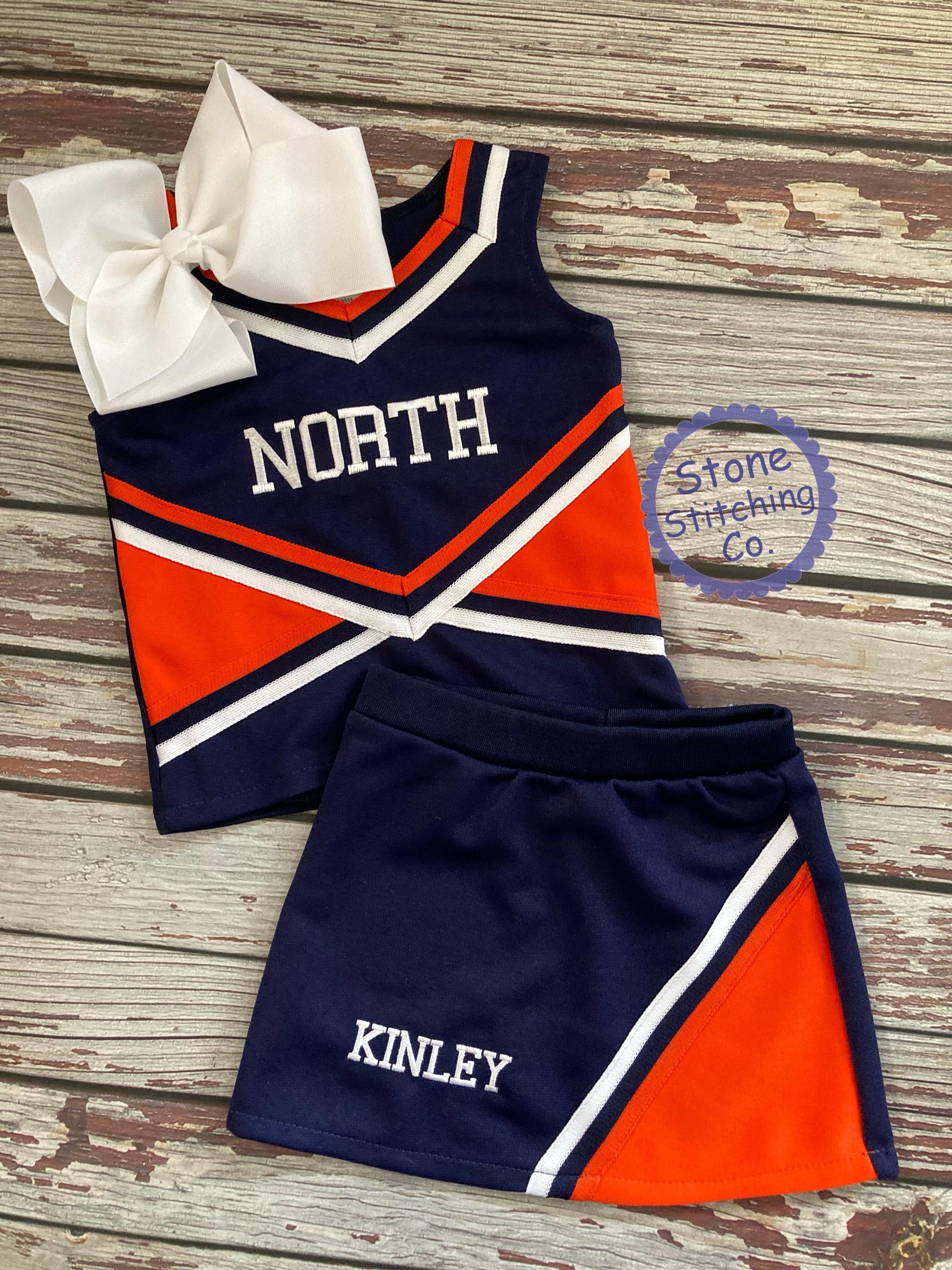 Orange & Navy Cheer Uniform, Customized Cheerleading Uniform, Girls ...