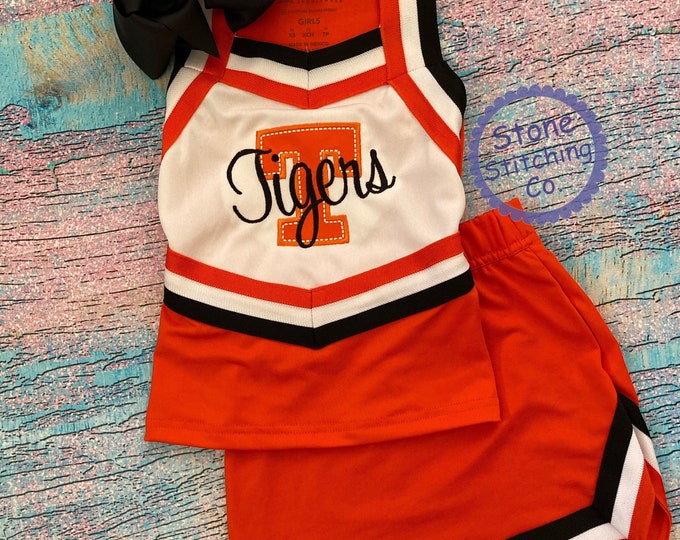 Orange & Black Cheer Uniform, Customized Cheerleading Uniform, Girls ...
