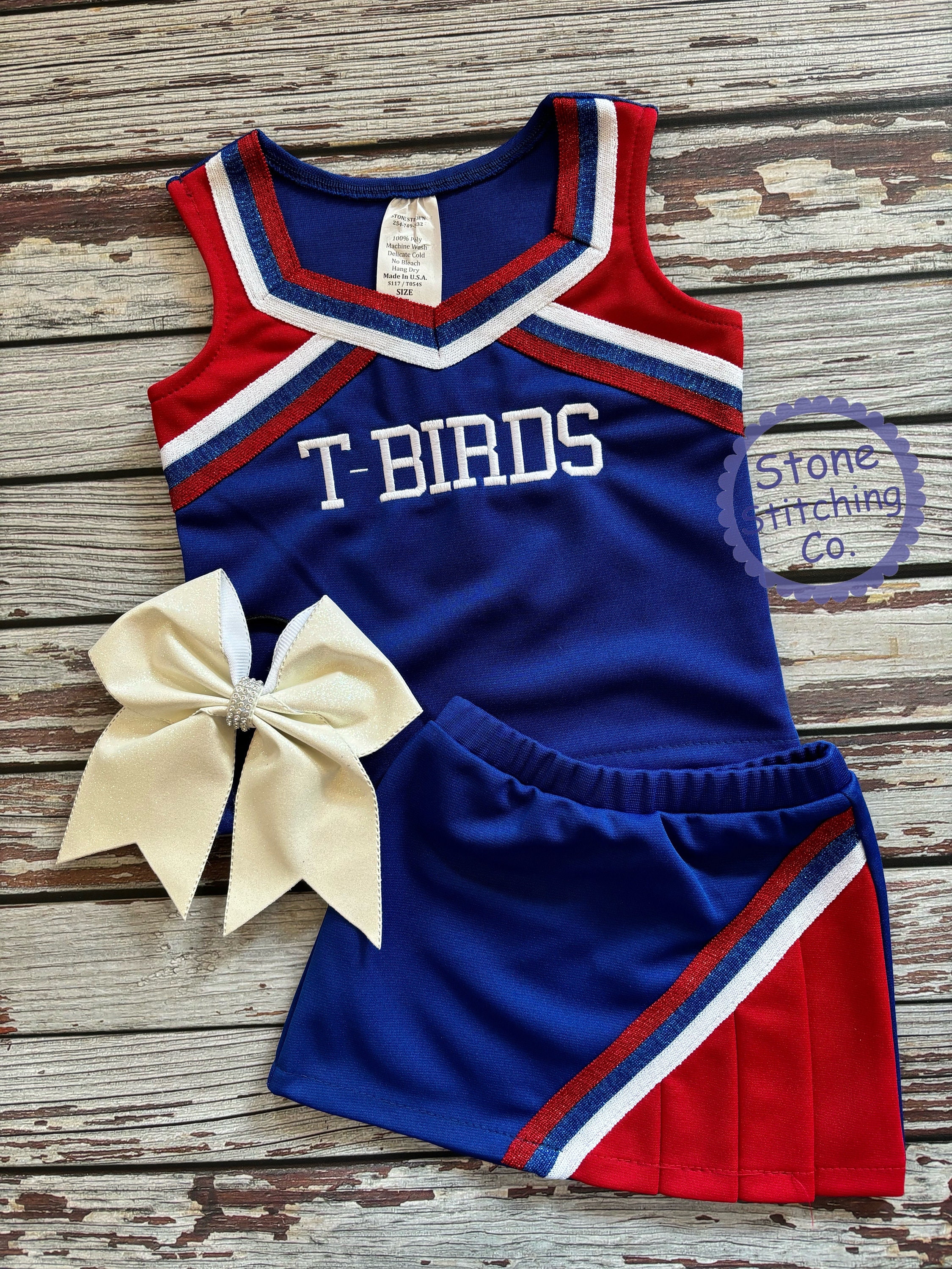 Red & Blue Cheer Uniform, Customized Cheerleading Uniform, Girls Cheer ...