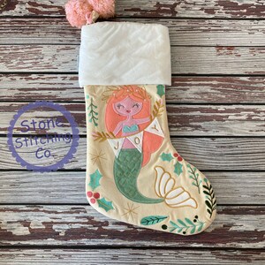 Mermaid Personalized Stocking, Embroidered Stocking, First Christmas ...