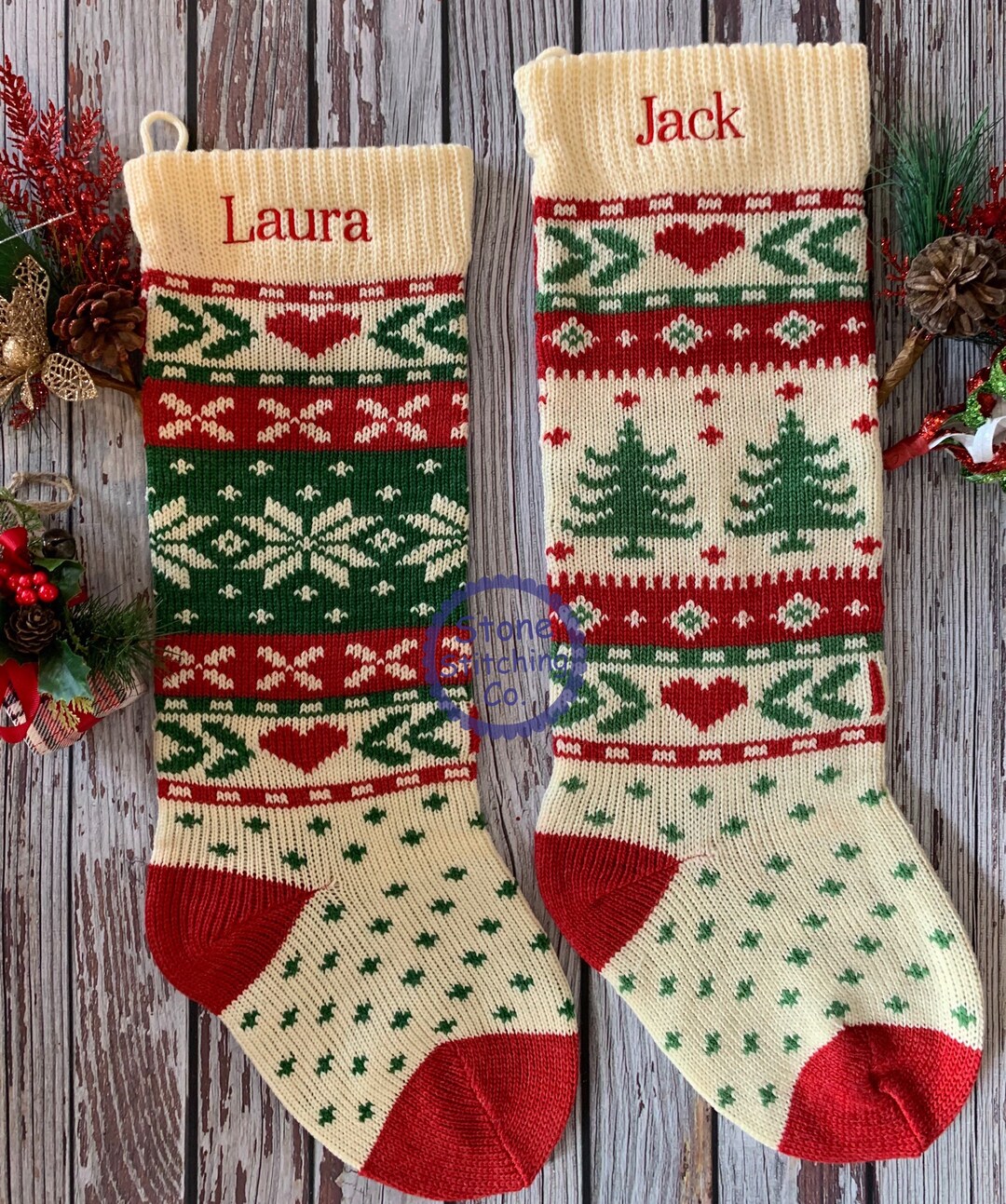 Personalized Knit Stocking Embroidered Knit Stockings Red - Etsy