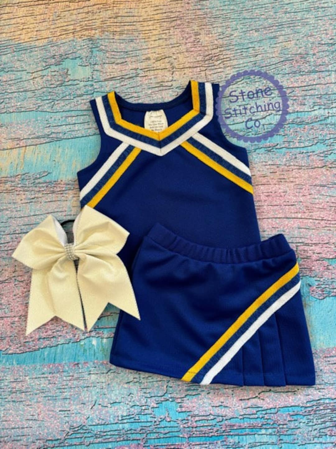 Blue & Gold Cheer Uniform, Blue and Yellow Cheerleading Uniform, Girls ...