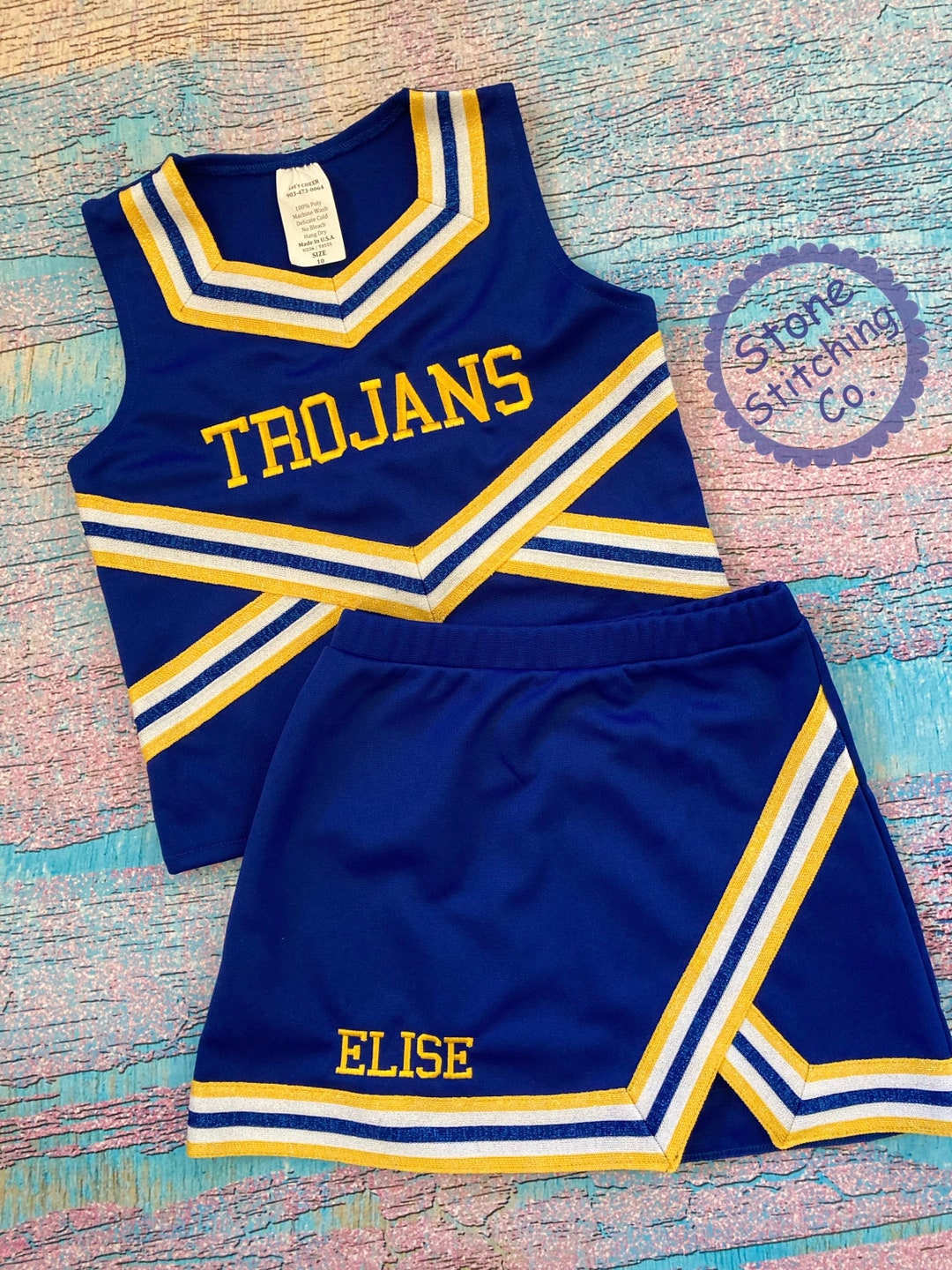 Blue & Gold Cheer Uniform, Blue and Yellow Cheerleading Uniform, Girls ...