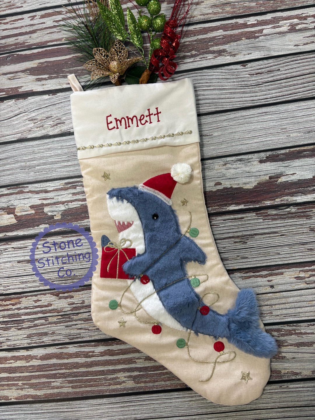 Shark Stocking, Boy Christmas Stocking, Blue Christmas Stocking, Baby's ...