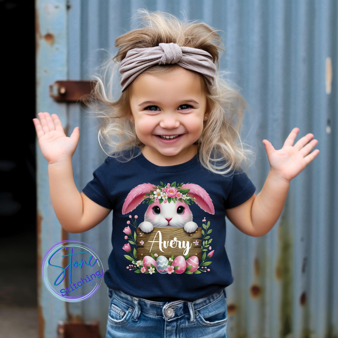 Personalized Easter Bunny Shirt, Navy Easter Shirt, Cute Easter Shirt ...