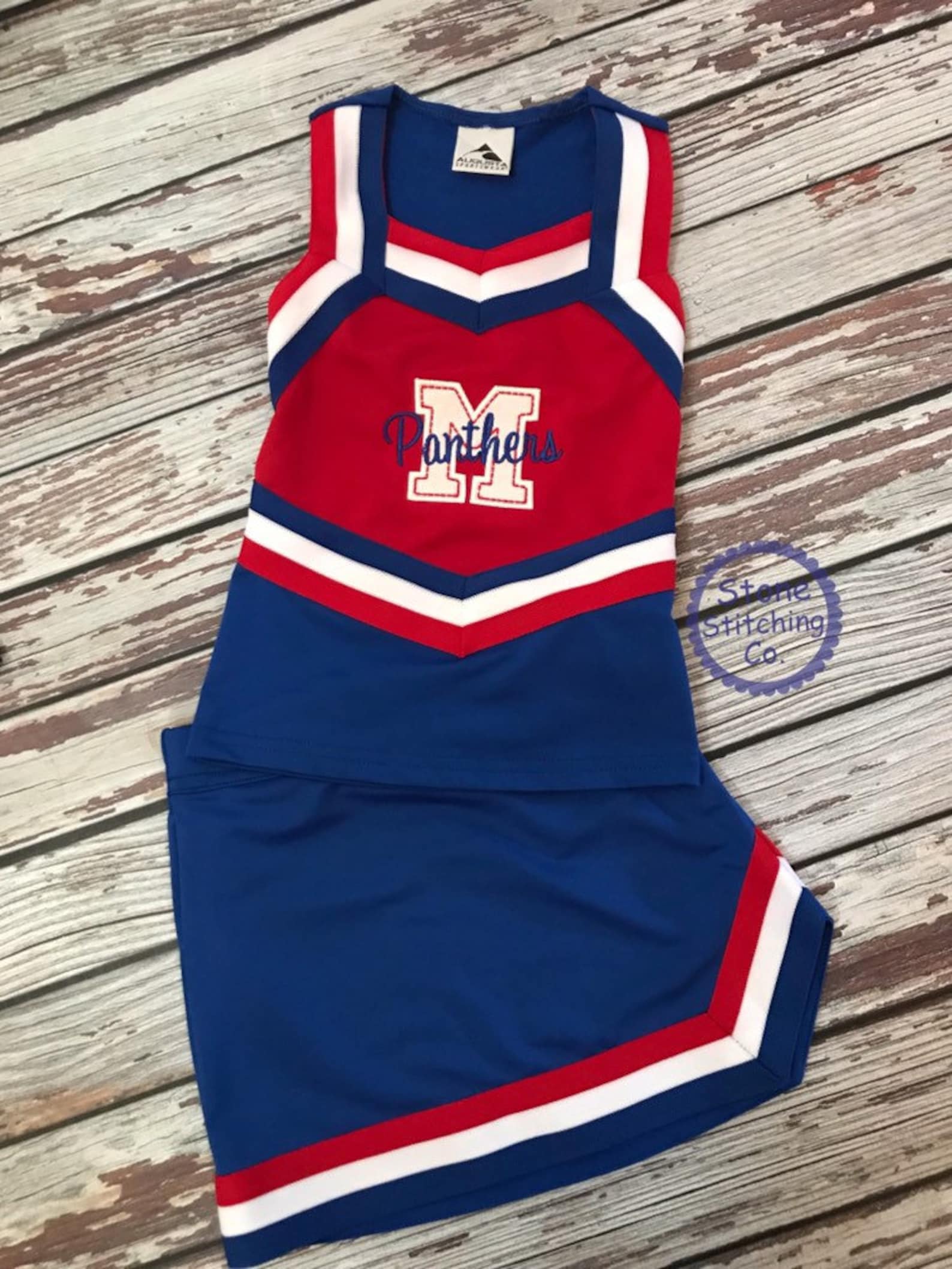 Red & Blue Cheer Uniform, Customized Cheerleading Uniform, Girls Cheer ...