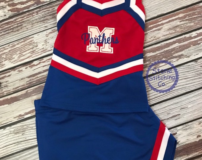 Red & Blue Cheer Uniform, Customized Cheerleading Uniform, Girls Cheer ...