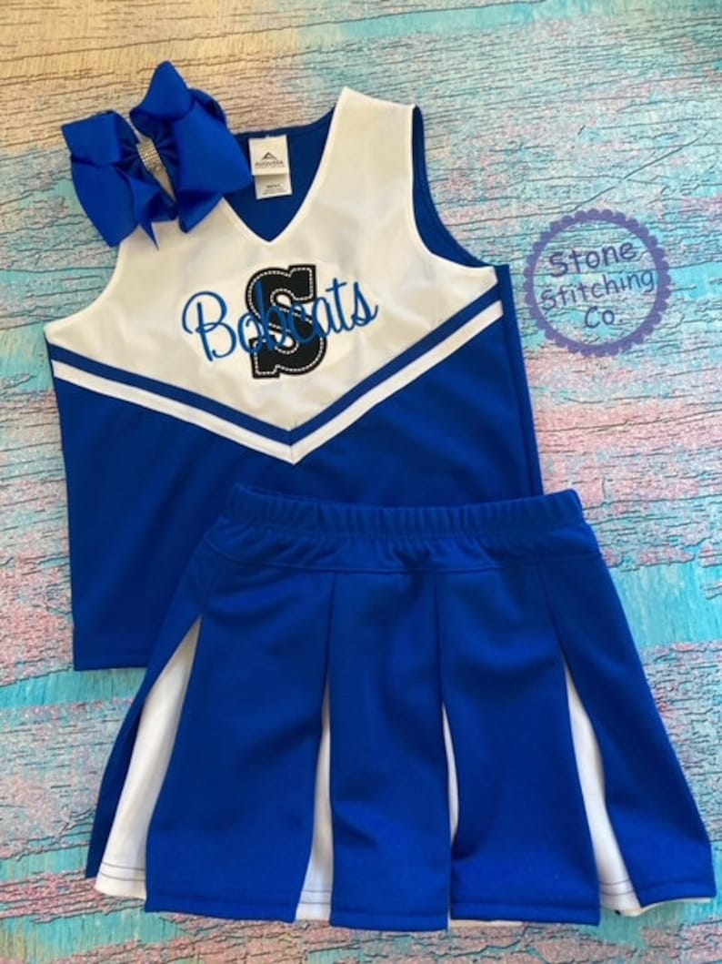 Blue & White Cheer Uniform, Customized Cheerleading Uniform, Girls ...