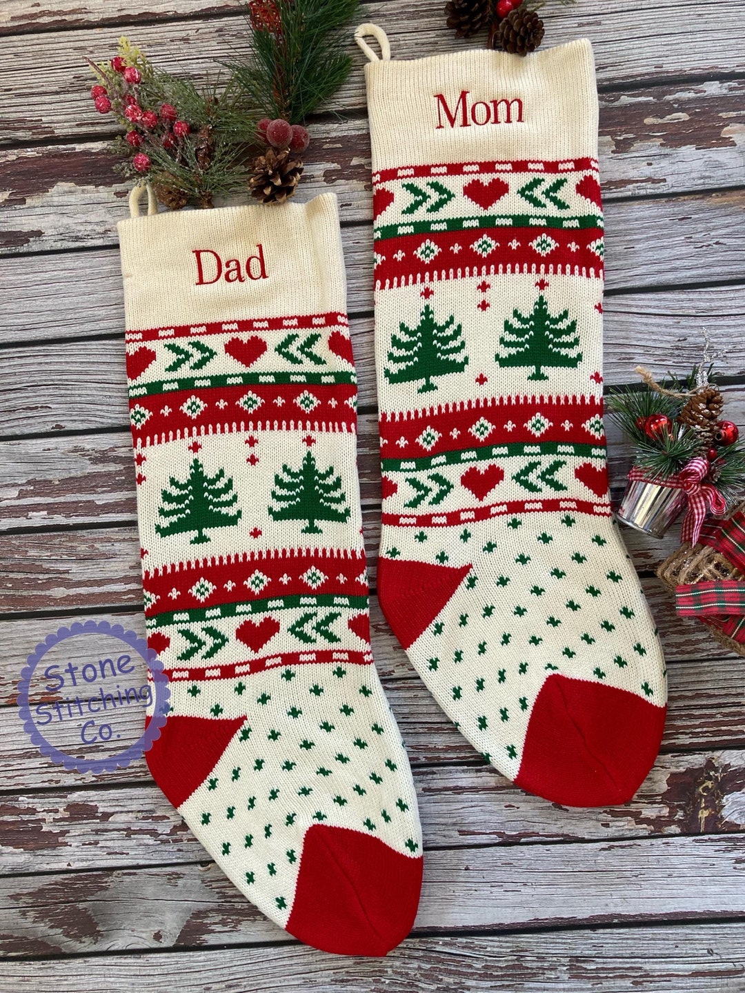 Personalized Knit Stocking, Embroidered Knit Stockings, Red Knit ...