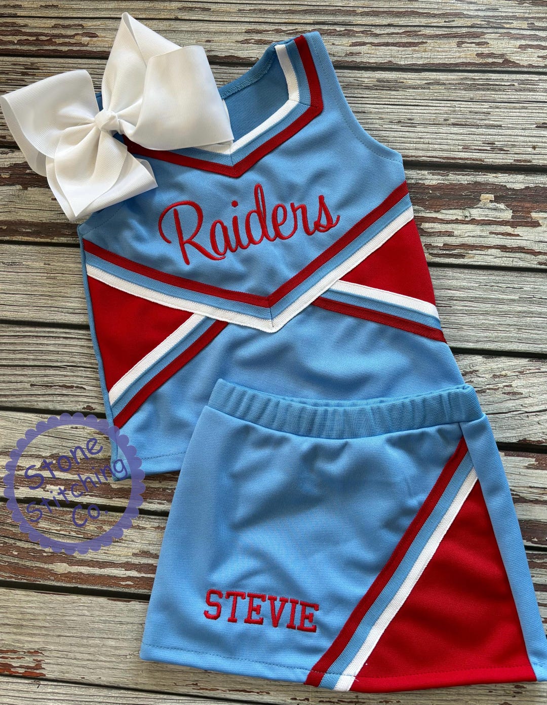 Columbia Blue & Red Cheer Uniform, Customized Cheerleading Uniform ...