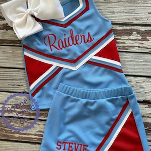 Columbia Blue & Red Cheer Uniform, Customized Cheerleading Uniform ...