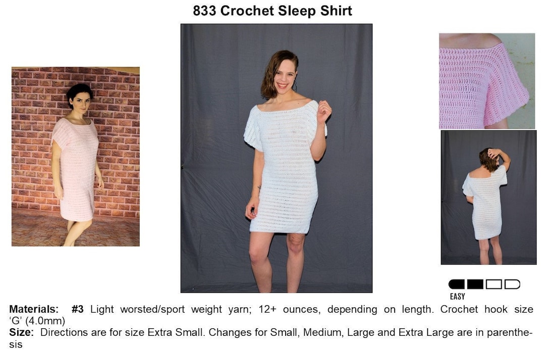 Crocheted Sleep Shirt Pattern 833 - Etsy