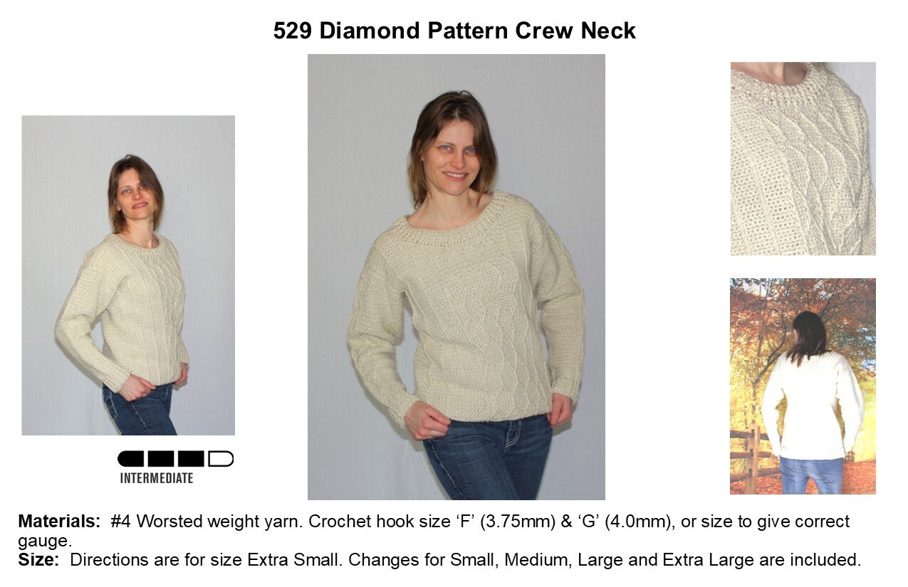 Crochet Diamond Design Crew Neck Sweater Pattern 529 - Etsy