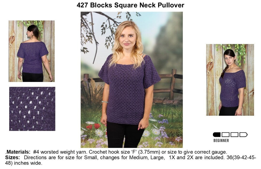 Crochet Oversize Square Neck Blocks Mesh Pullover Pattern 427 - Etsy