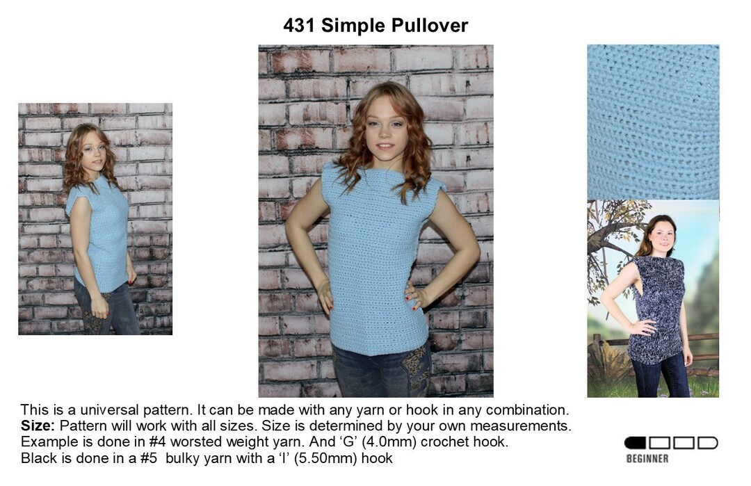 Crochet Simple Cap Sleeve Pullover Pattern 431 - Etsy