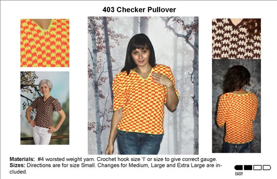 Checker Crochet Pullover Sweater Pattern 403 - Etsy