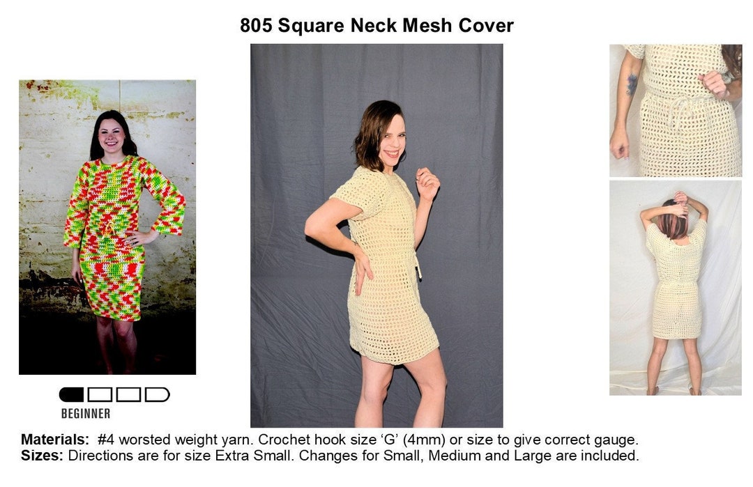 Crochet Mesh Square Neck Lounger Pattern 805 - Etsy