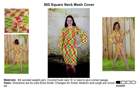 Crochet Mesh Square Neck Lounger Pattern 805 | Etsy