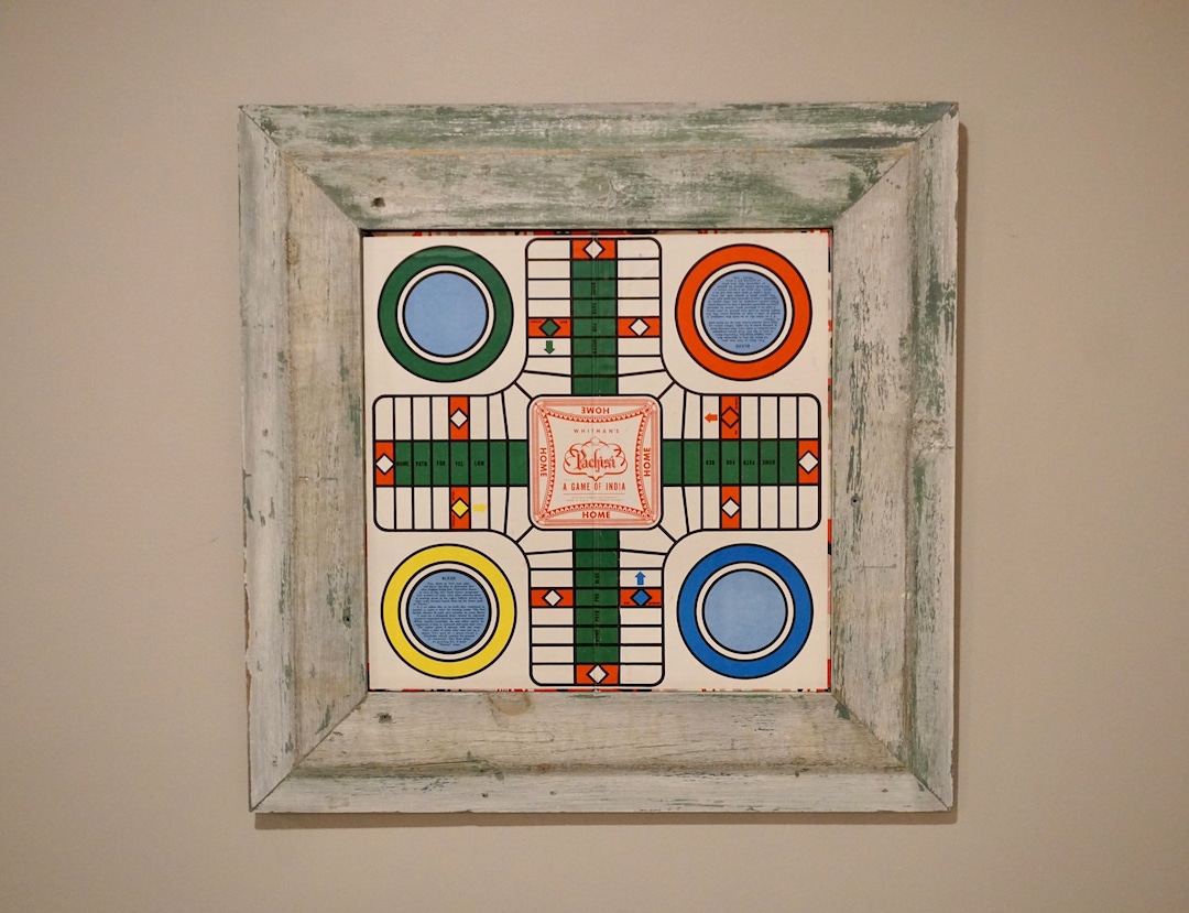 Framed Vintage 1945 Pachisi Board Game With Green-gray Salvaged Barn ...