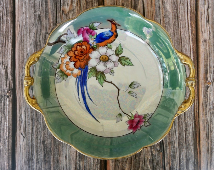 Vintage Noritake Green Lusterware Bowl With Hand Painted Pheasant and ...