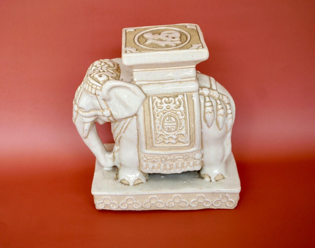 White Elephant Plant Stand, 8" Tall Glazed Ceramic Elephant - Etsy