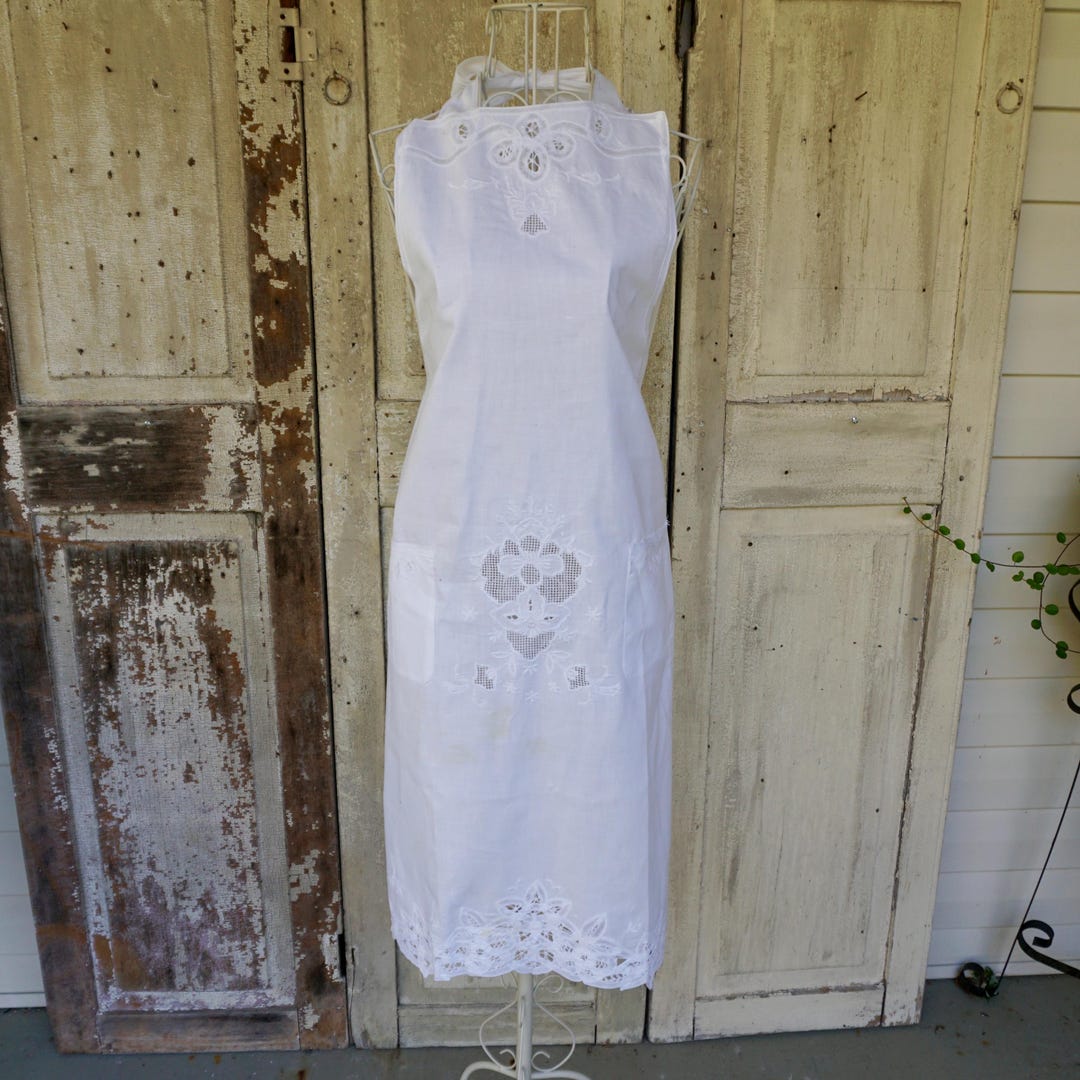 White Battenburg Lace Apron, Full Vintage Apron With 2 Pockets, Never ...