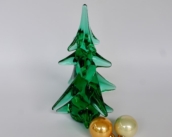 Hand Crafted 8.5 Green Glass Christmas Tree, Green Twisted Christmas ...
