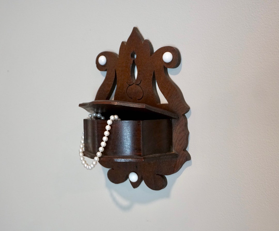 Wall Hanging Trinket Box Made of Wood, Small Vintage Handmade Box With ...
