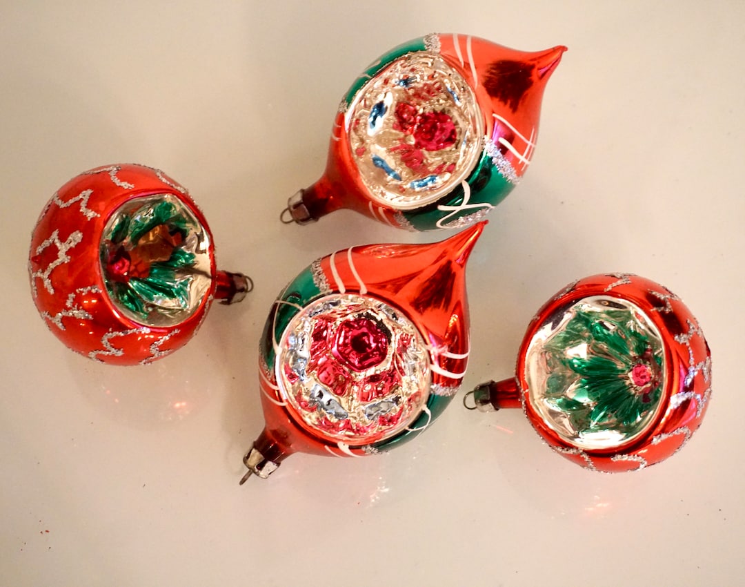 Vintage Red and Green Indent Christmas Ornaments Made in - Etsy