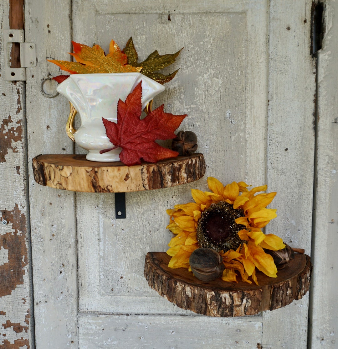 Pair of Small Live-edge Shelves Showing Natural Bark and - Etsy