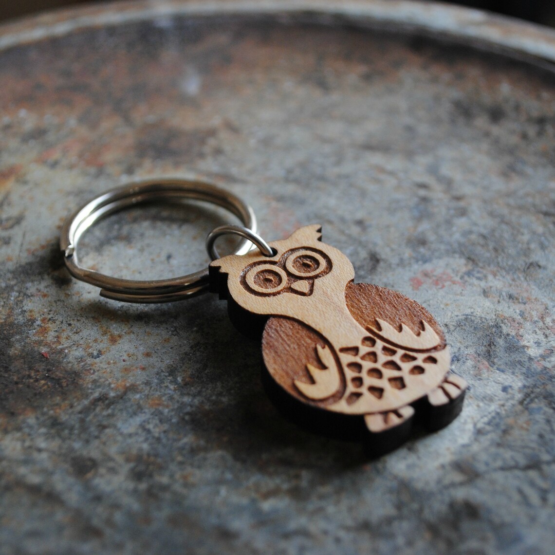 Wooden Owl Keychain Woodland Animal Series Forest Animal | Etsy