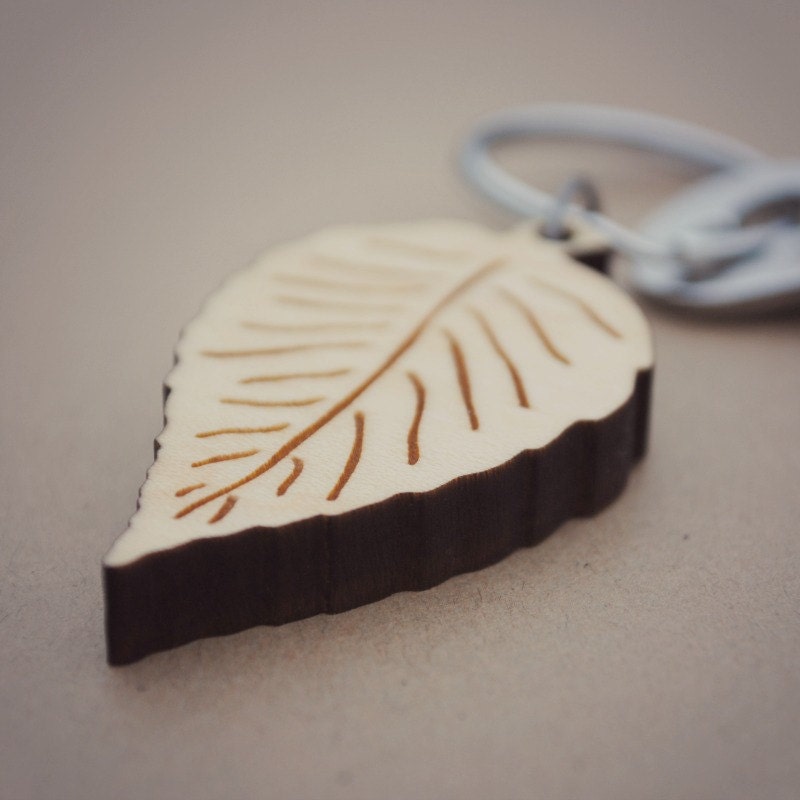 Birch Leaf Wooden Keychain Autumn Accessory Gifts Under 25 | Etsy