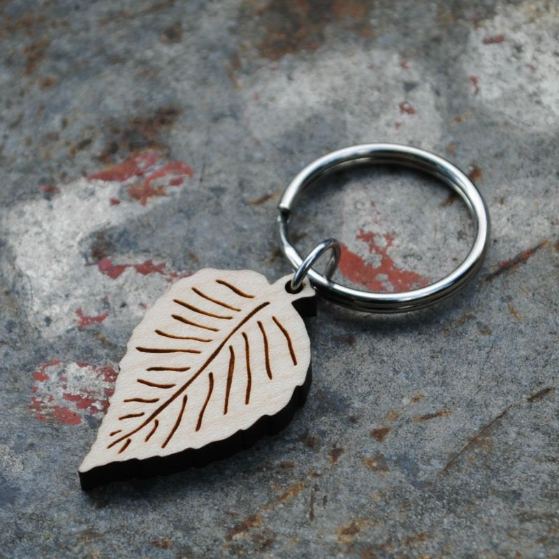 Birch Leaf Wooden Keychain Autumn Accessory Gifts Under 25 | Etsy