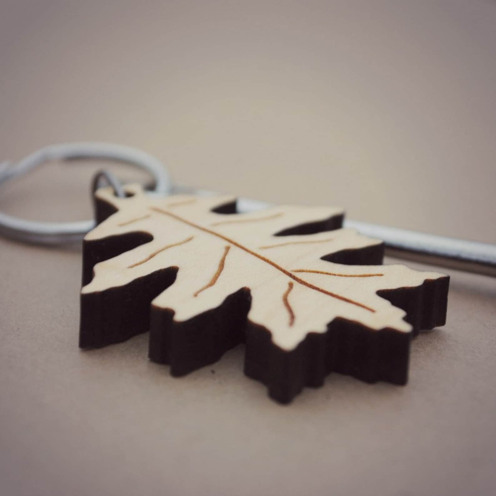 Oak Leaf Wooden Keychain Autumn Accessory Gifts Under 25 Fall - Etsy