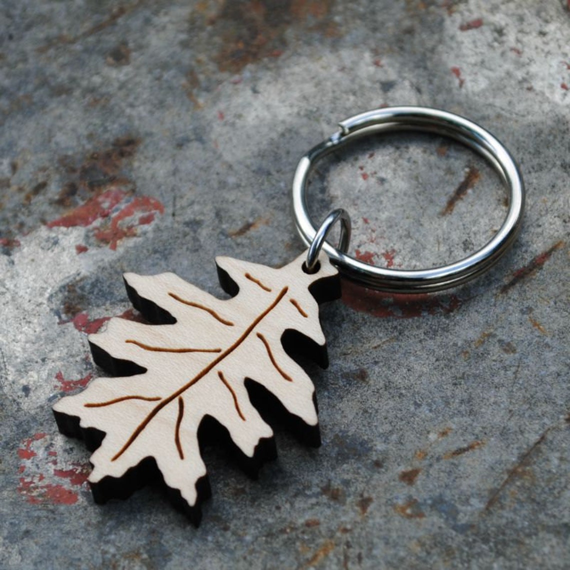 Oak Leaf Wooden Keychain Autumn Accessory Gifts Under 25 Fall - Etsy