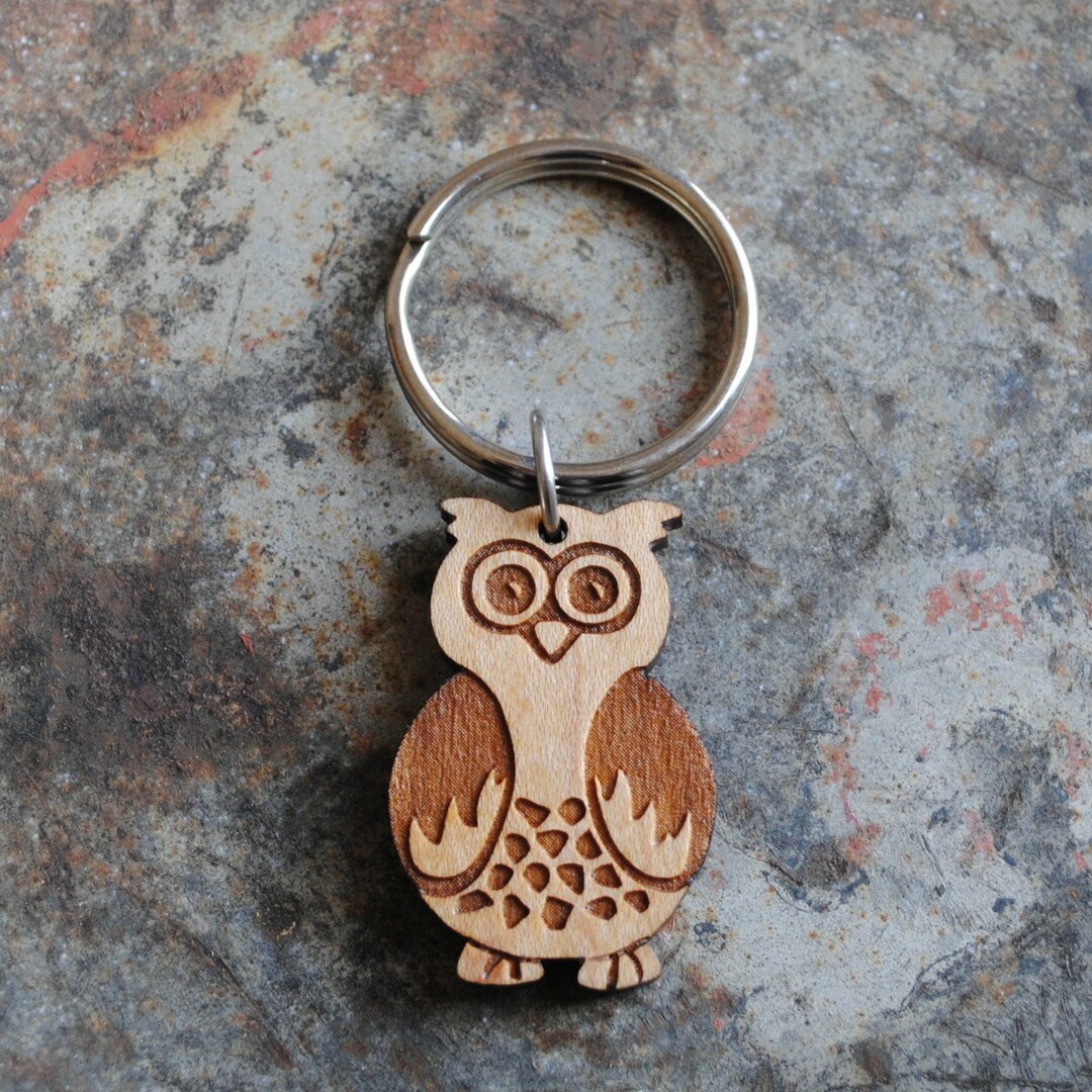 Wooden Owl Keychain Woodland Animal Series Forest Animal - Etsy