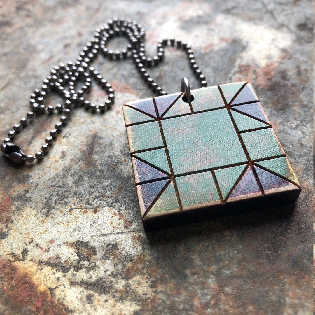 Whirlwind Quilt Block Pendant Necklace Blue and Green Mosaic - Etsy