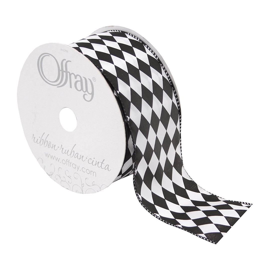 2-1/2" Offray Wired Edge Harlequin Diamond Pattern Ribbon, Black and ...